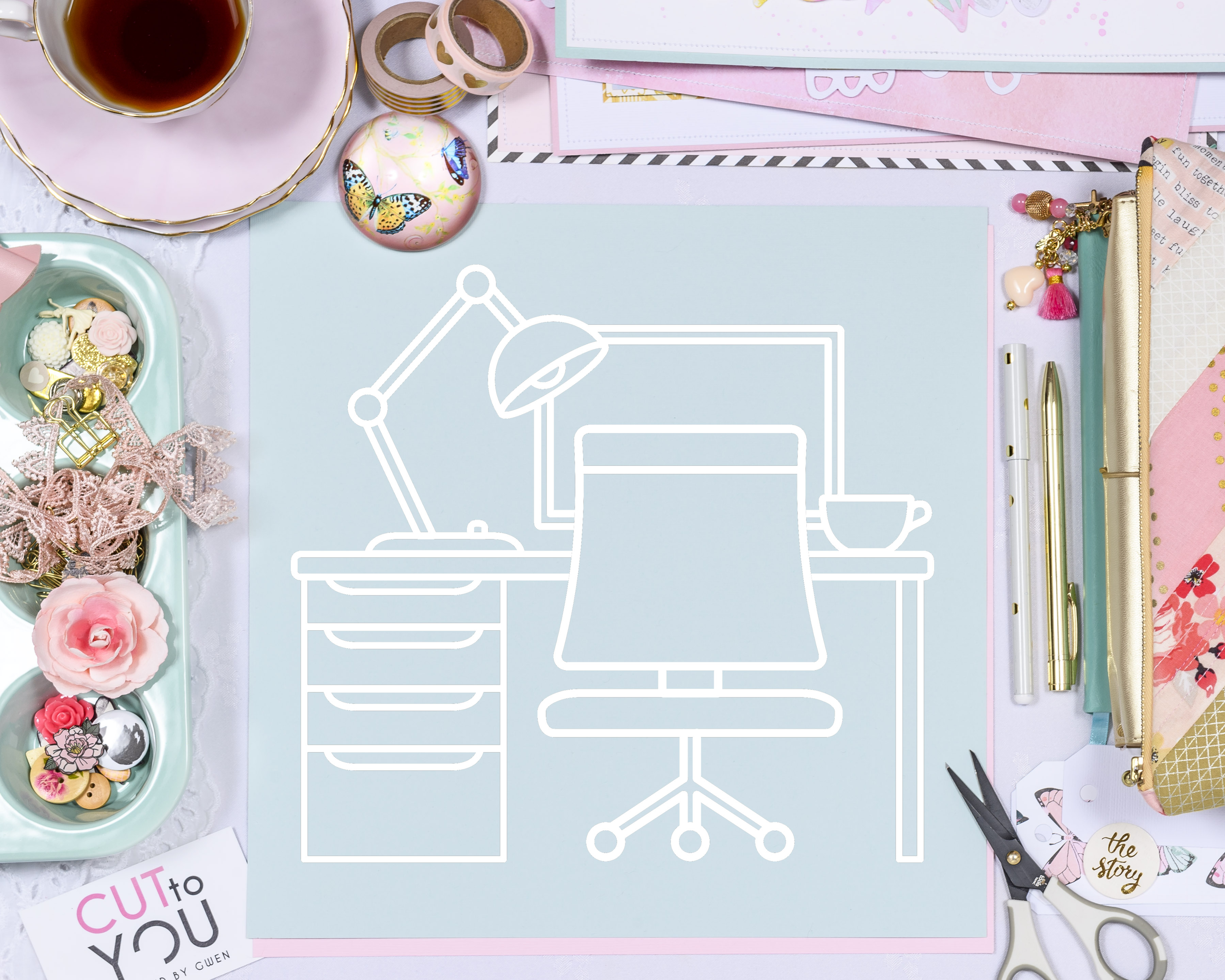 Office Desk Digital Cut File - CUT to YOU (Created By Gwen)